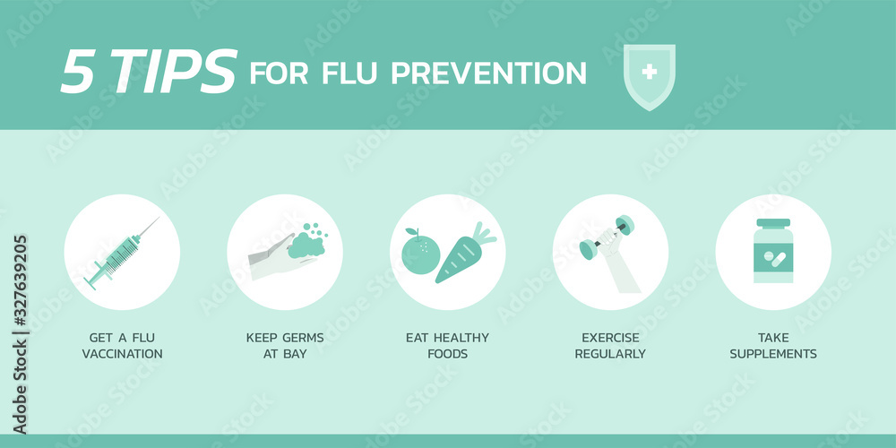 five tips for flu prevention infographic concept, healthcare and ...