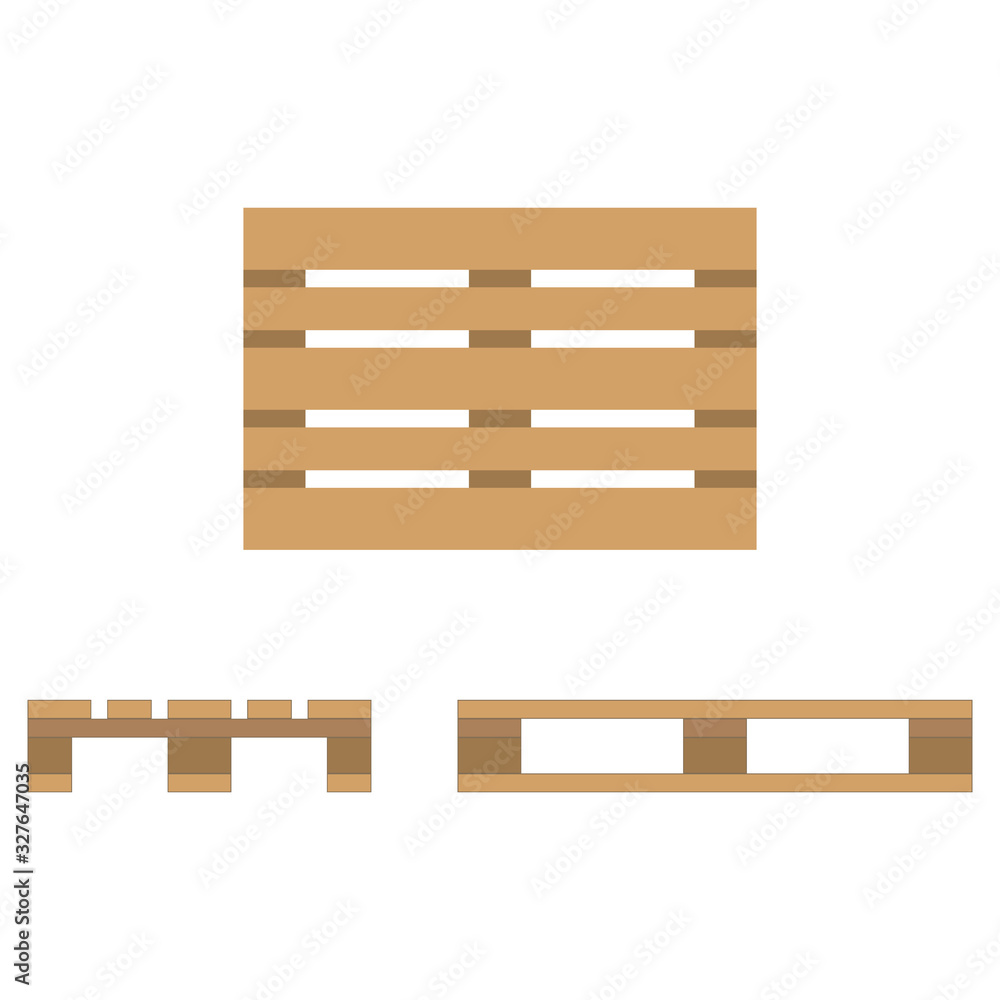 Wooden pallet. Flat design, top view, front and side view. Vector ...