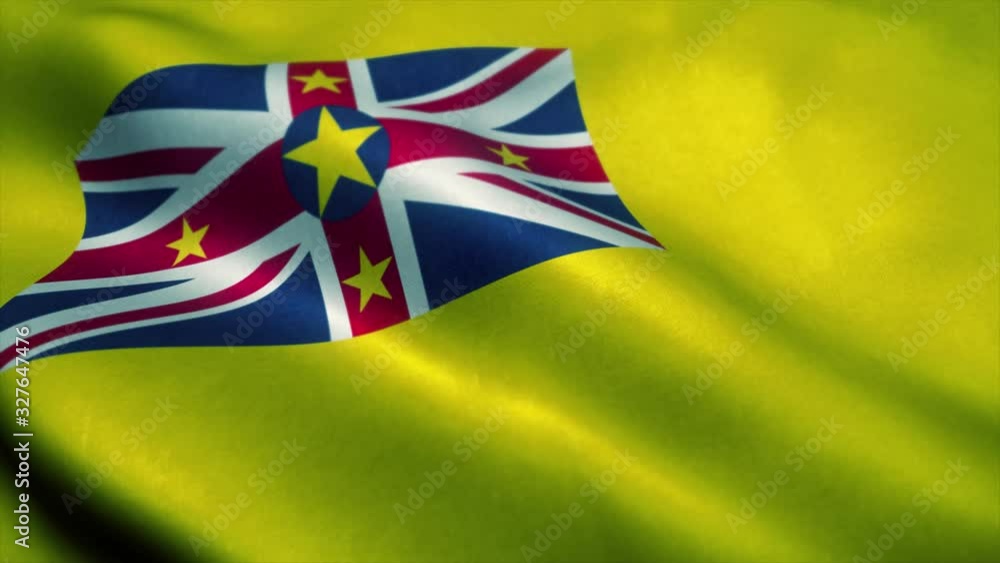 Niue flag waving in the wind. National flag of Niue. Sign of Niue ...