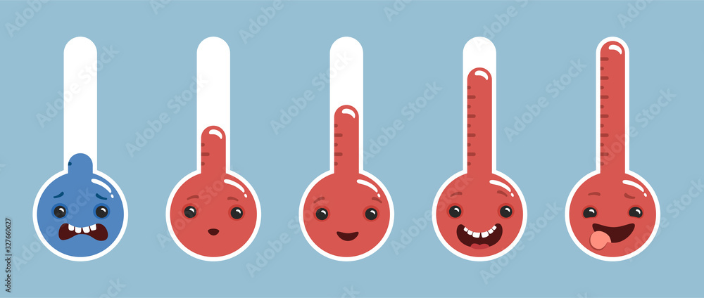 Vector cute thermometer emoji characters with different temperature ...