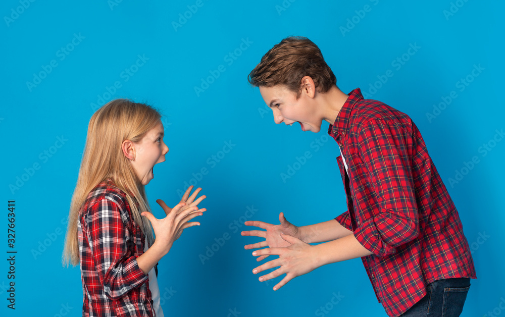 Angry Little Brother And Sister Emotionally Screaming At Each Other ...
