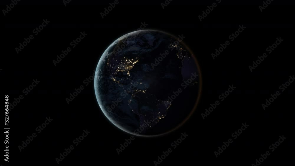 Planet Earth at night (Black Marble), full rotation on a black ...