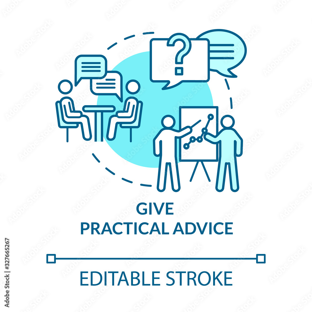 Give practical advice concept icon. Best friend guide and support ...