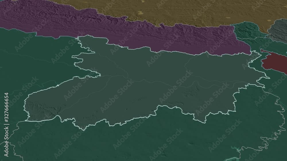 Bihar, state with its capital, zoomed and extruded on the ...