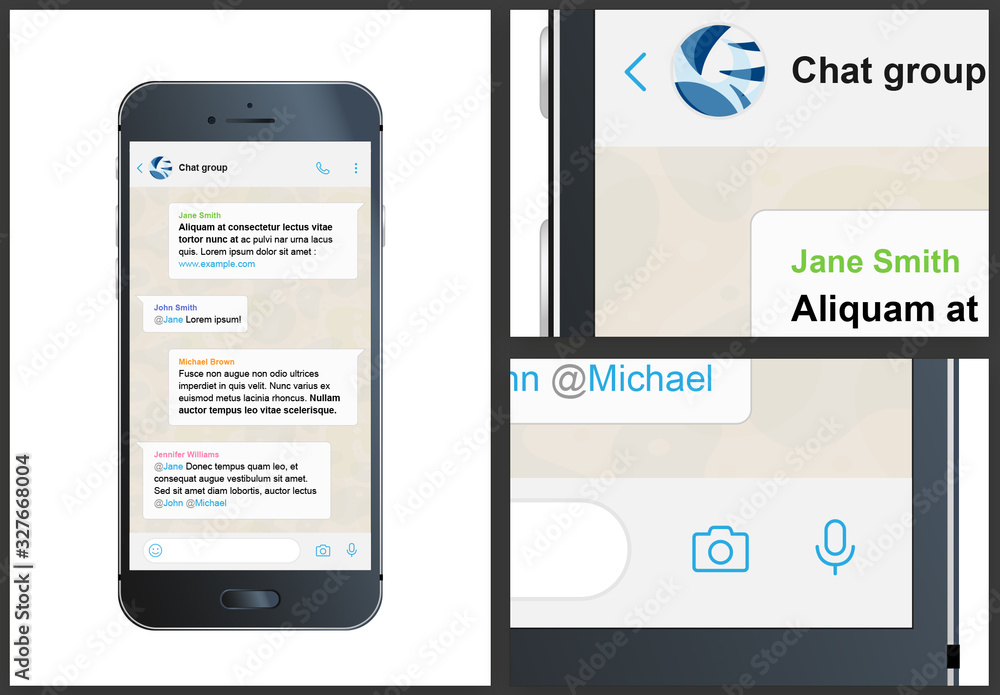 Black Smartphone Mockup with Group Chat Messenger Illustration Vector ...