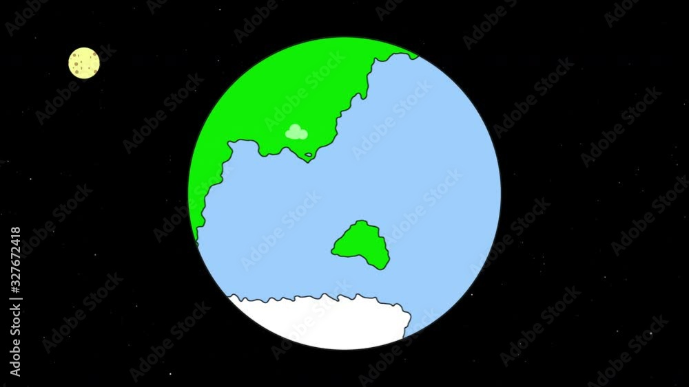 Colorful animation of moon orbitting around the earth in flat cartoon ...