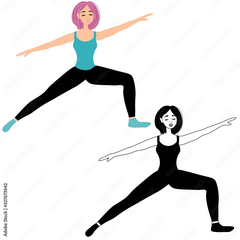 Female yoga. Young cute girl meditate isolated on a white background ...