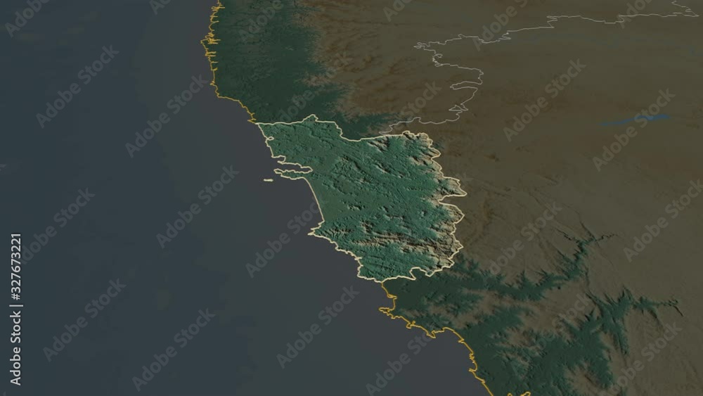 Goa, state with its capital, zoomed and extruded on the relief map of ...