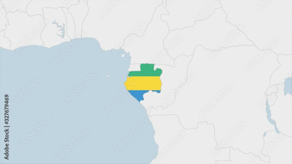 Gabon map highlighted in Gabon flag colors and pin of country capital ...
