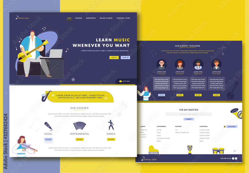 Online Music Learning Website Layout Stock Template | Adobe Stock