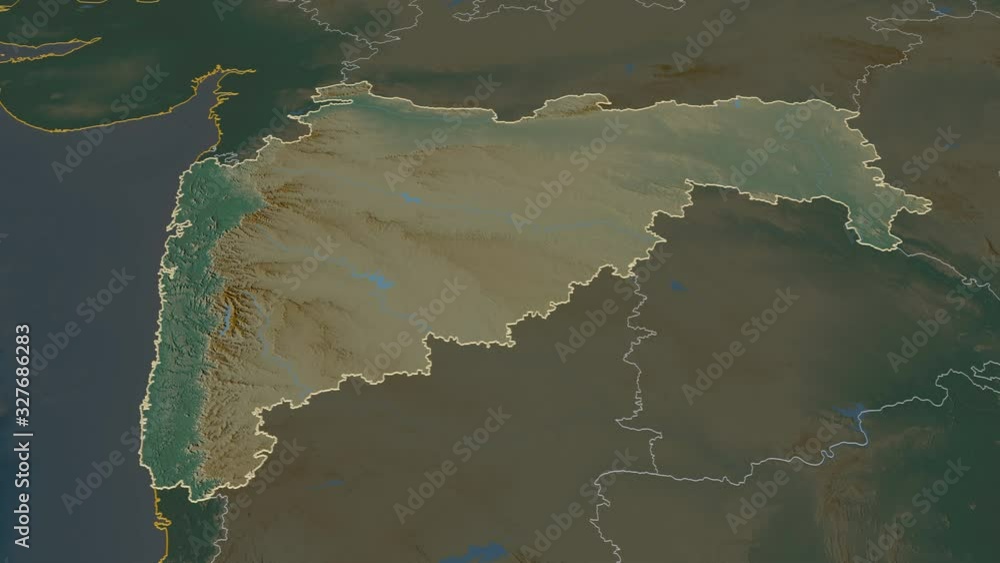 Maharashtra, state with its capital, zoomed and extruded on the relief ...