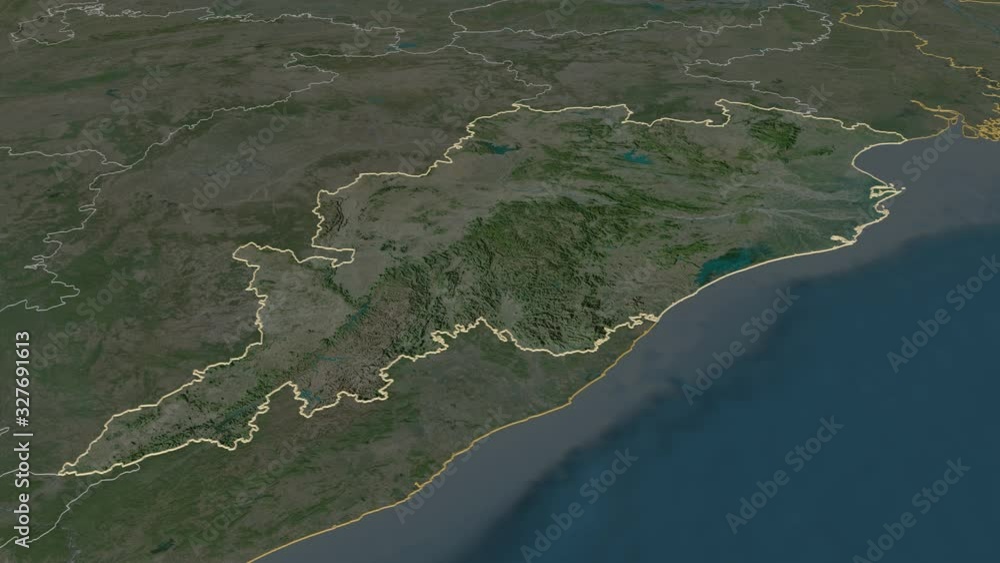 Odisha, state with its capital, zoomed and extruded on the satellite ...