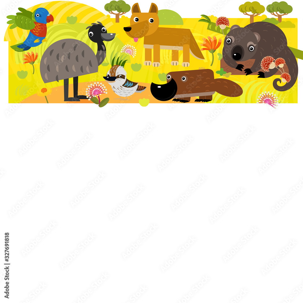 cartoon australia scene with different animals in the forest ...