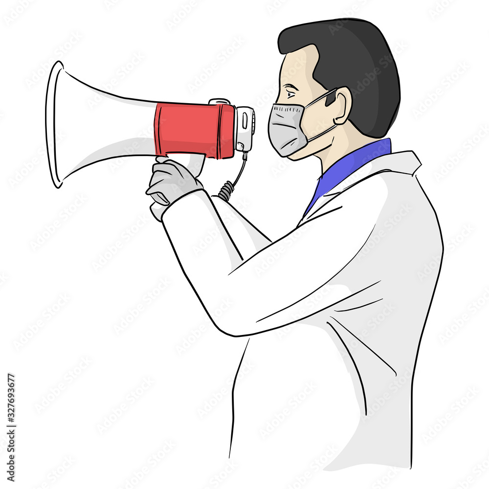 doctor yelling with megaphone through the medical mask vector ...