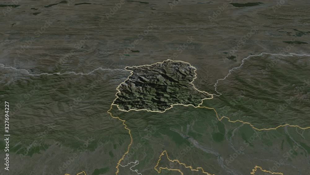 Sikkim, state with its capital, zoomed and extruded on the satellite ...