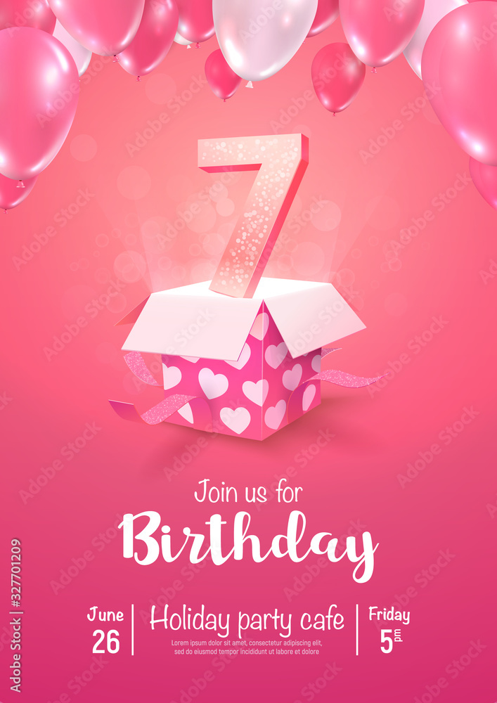 Celebrating of 7 years birthday vector 3d illustration on soft ...