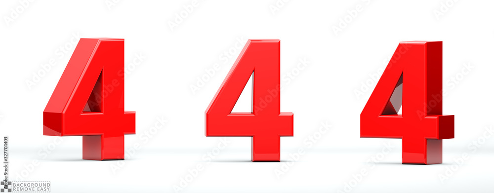 Number 4 of red color in 3 positions. 3d Render illustration at ...