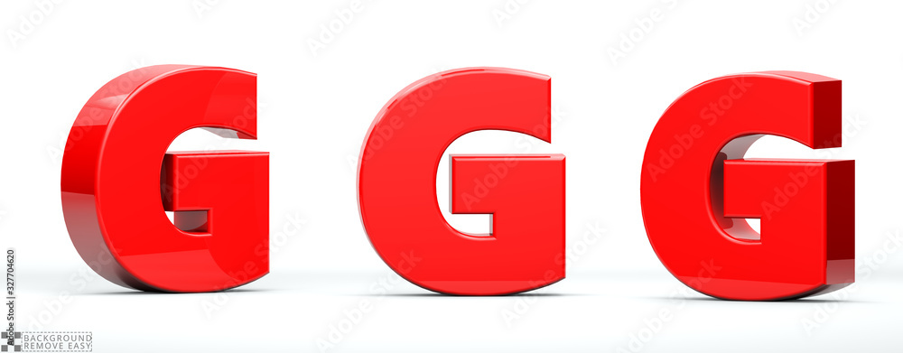 Letter G of red color in 3 positions. 3d Render illustration at ...