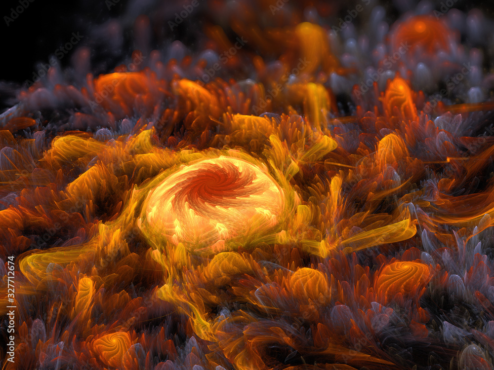 3D illustration - microscopic cells, cellular view intertwined strings ...