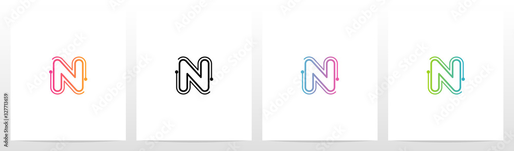 Dots With Lines On The Outside Of Letter Logo N Stock Vector | Adobe Stock