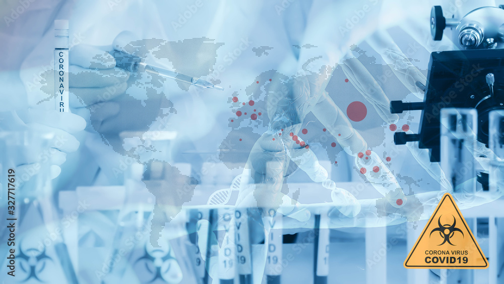 multiexposure of world map with red spots show coronavirus covid 19 ...