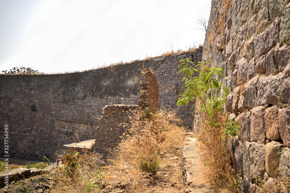 Old Historical Golconda Fort Ruined Walls in India Background stock ...