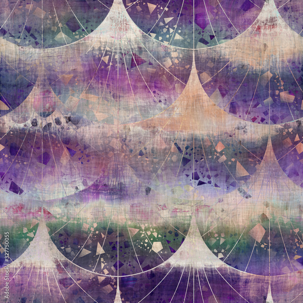 Seamless mixed media collage design in old aged worn look. Conch shell ...