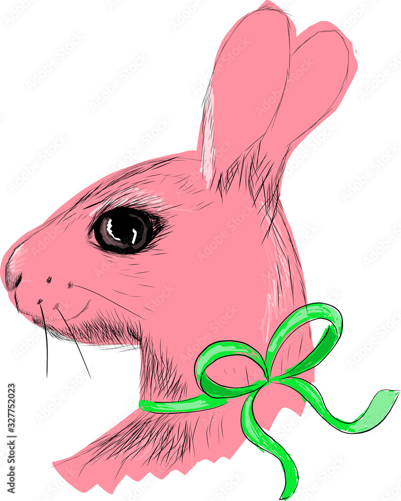Vetor de Vector hand drawn bunny hare with ribbon. Sketch drawing ...