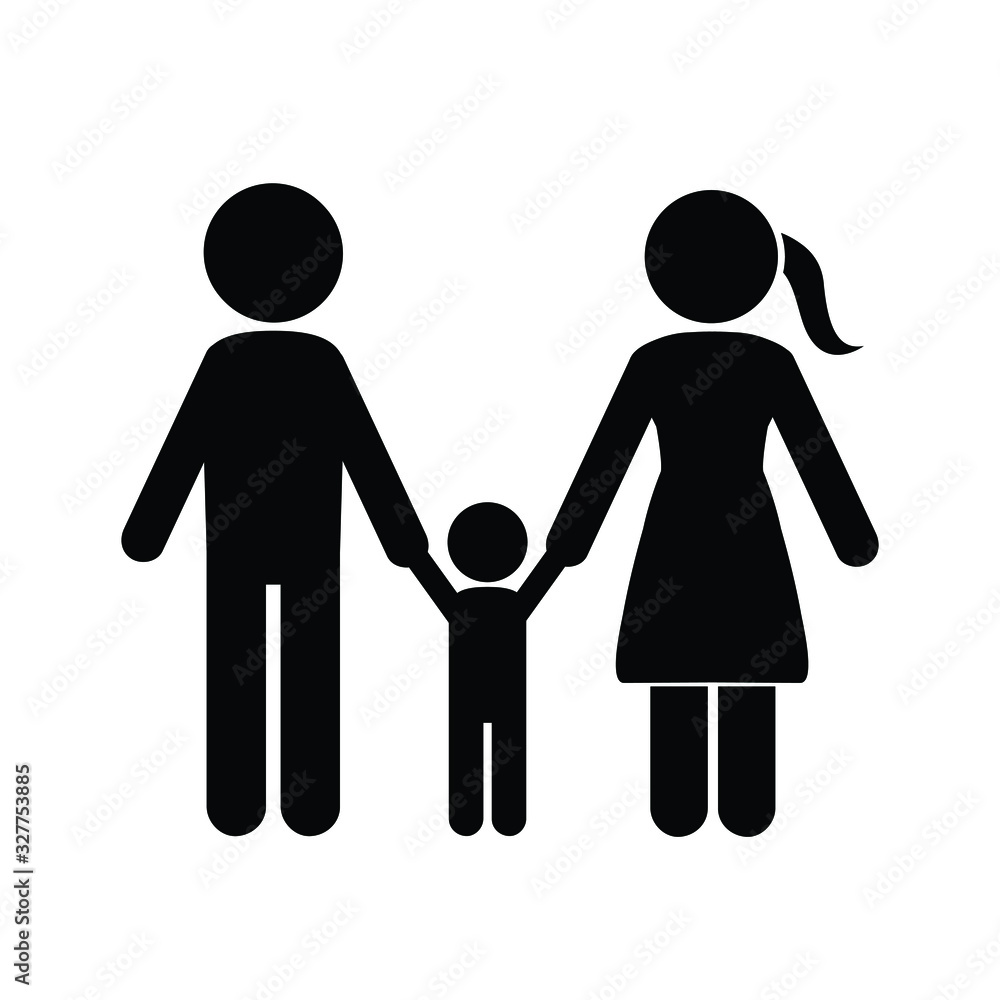 Stick figure family, mother, father, son, daughter together hold hands ...