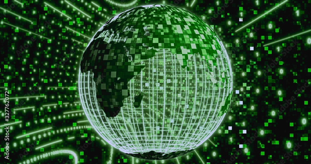 Matrix Digital binary background with rotating Planet earth. animation ...