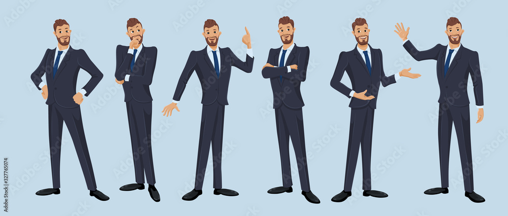 Businessman, office worker. Set of cartoon illustrations of man wearing ...