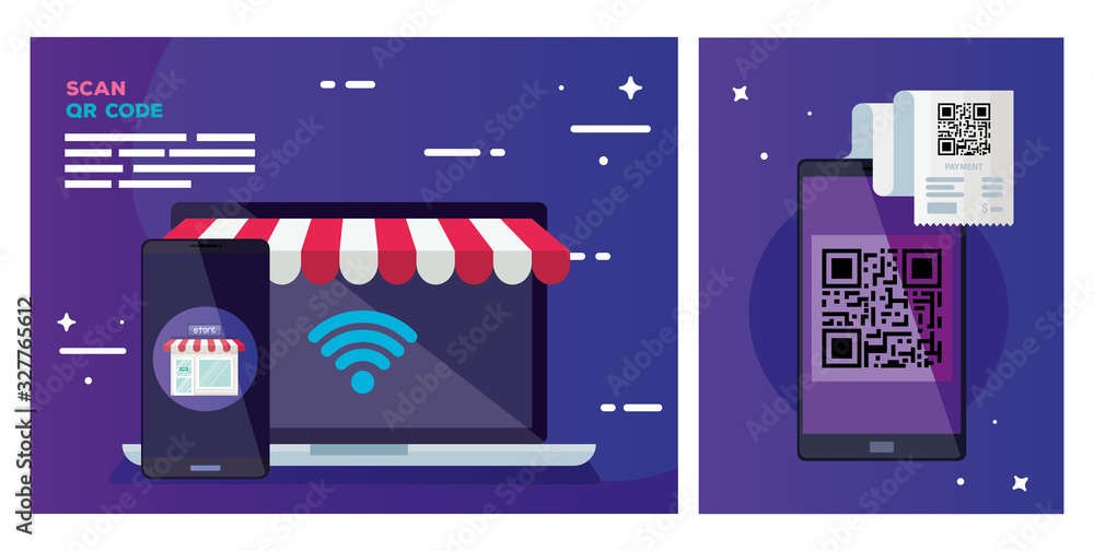 qr code paper smartphone and laptop design of technology scan ...