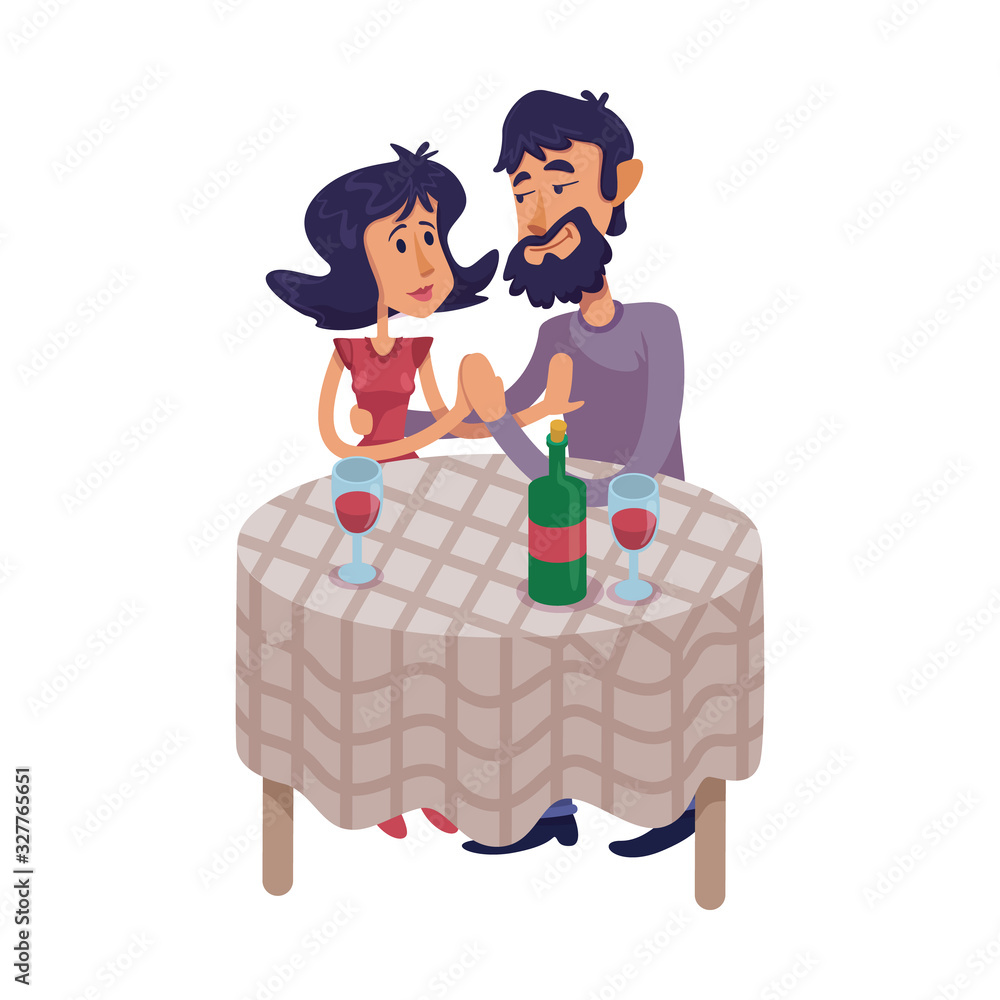 Couple sitting at table flat cartoon vector illustration. Man and woman ...