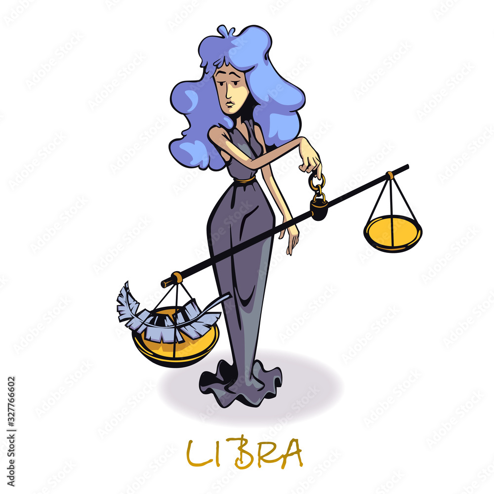 Libra zodiac sign woman flat cartoon vector illustration. Girl with ...