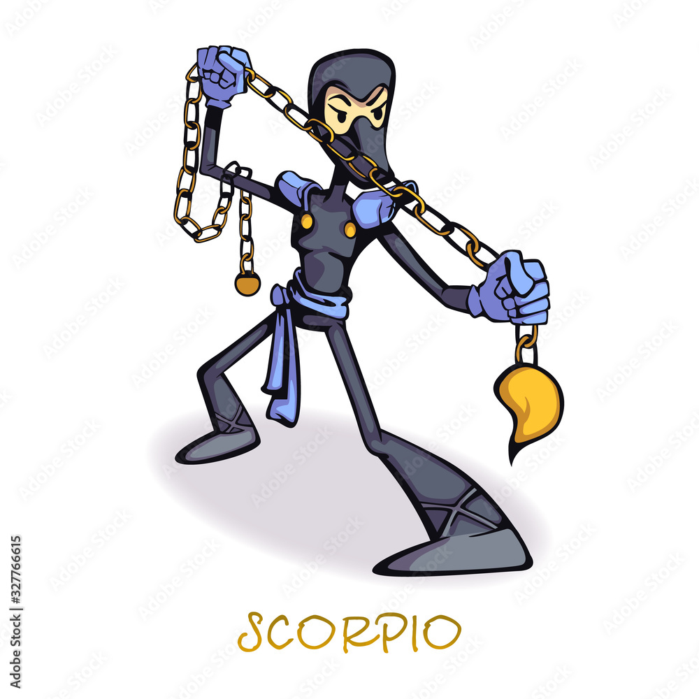 Scorpio zodiac sign person flat cartoon vector illustration. Warrior ...