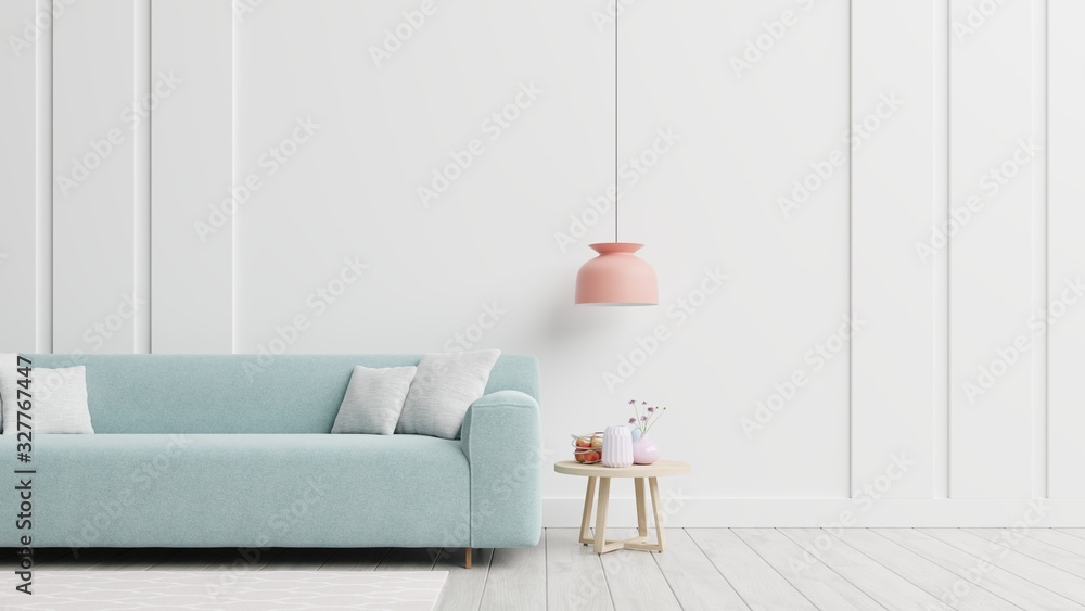 Bright and cozy modern living room interior have sofa and lamp with ...