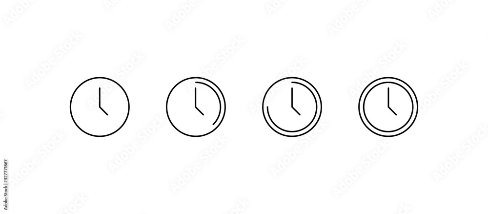 Time icons. Watch, clock 24h in a row. Time icons in flat linear design ...