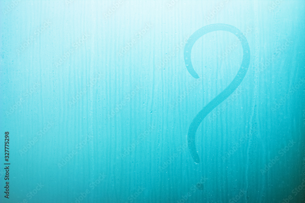 Question mark written on glass window with drops background. Stock ...