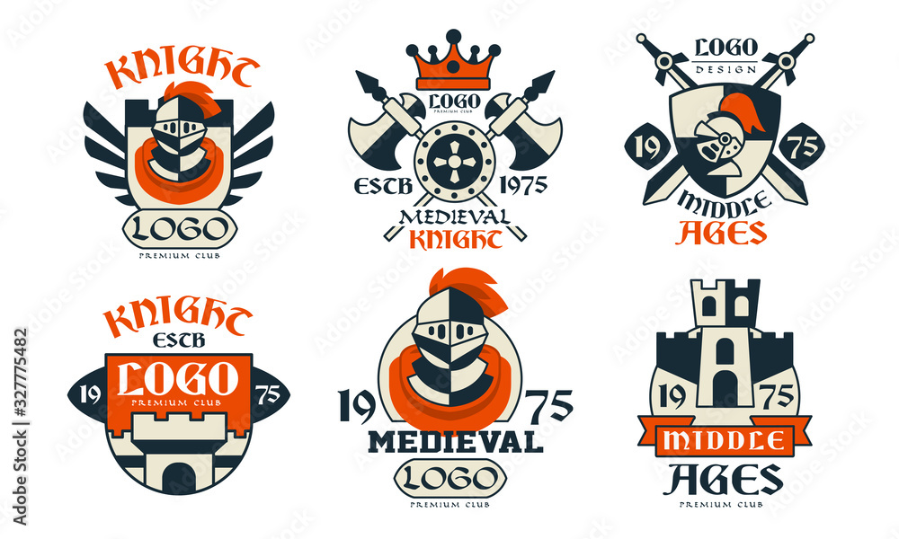Medieval Logo Design Collection, Middle Ages Knight Club Badges Vector ...