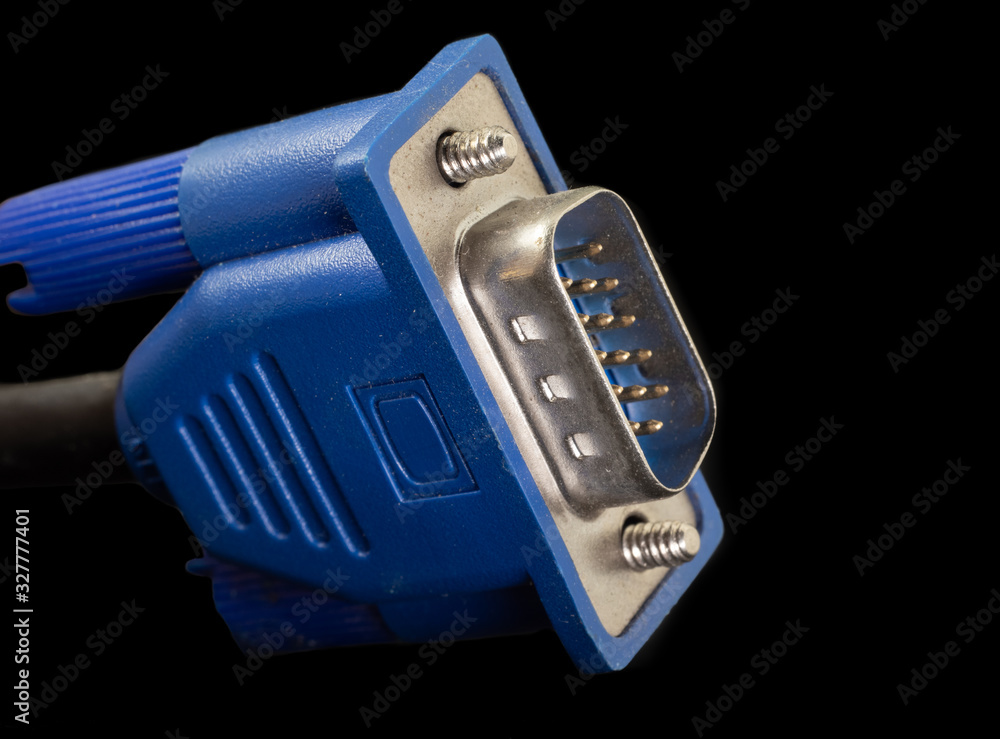 VGA plug for screens and video transmission. Standard blue male ...