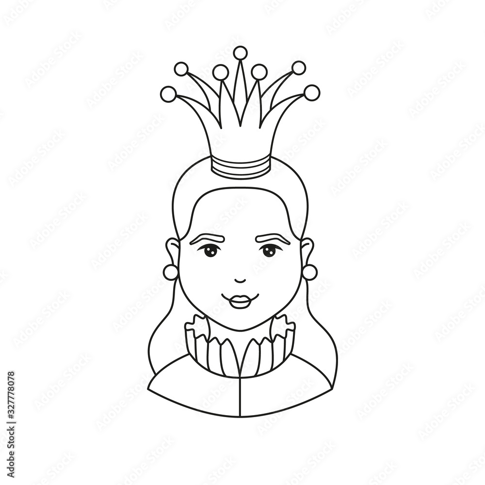 Vetor de Cute queen avatar outline drawing. Vector Illustration. do ...