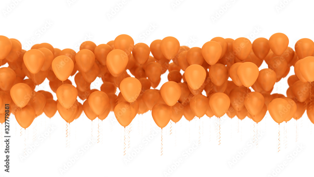 Orange party balloons in a line. Isolated on white background Stock ...