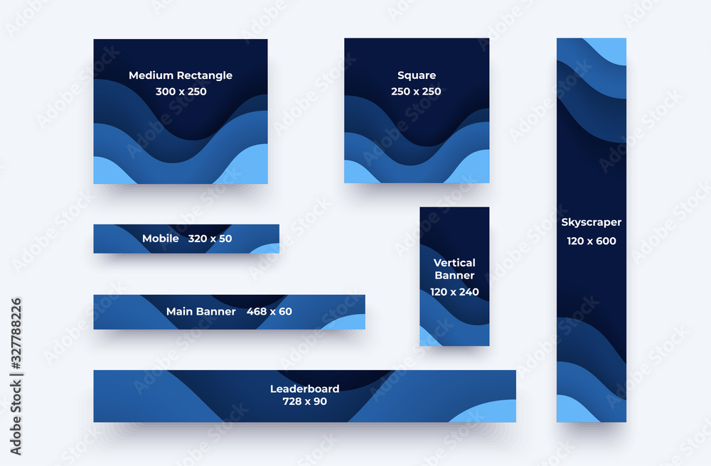 Banner and ad sizes. Paper cut cover templates isolated. Vertical and ...