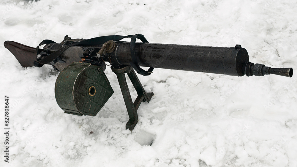 German Wehrmacht machine gun mounted on snow, German machine gun of the ...