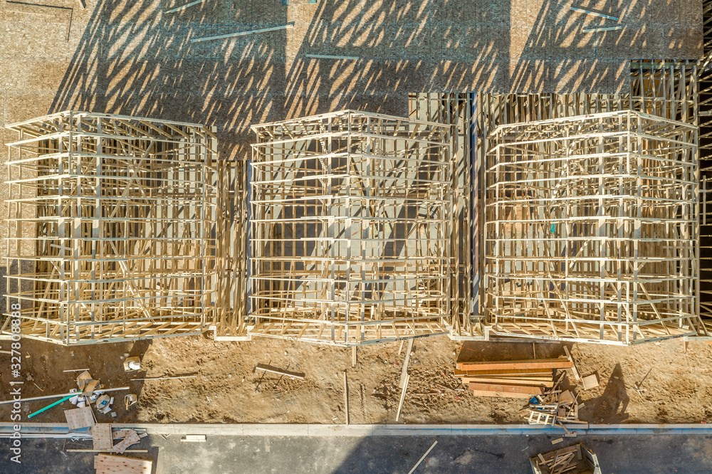 Aerial top down view of the roof of a commercial real estate building ...