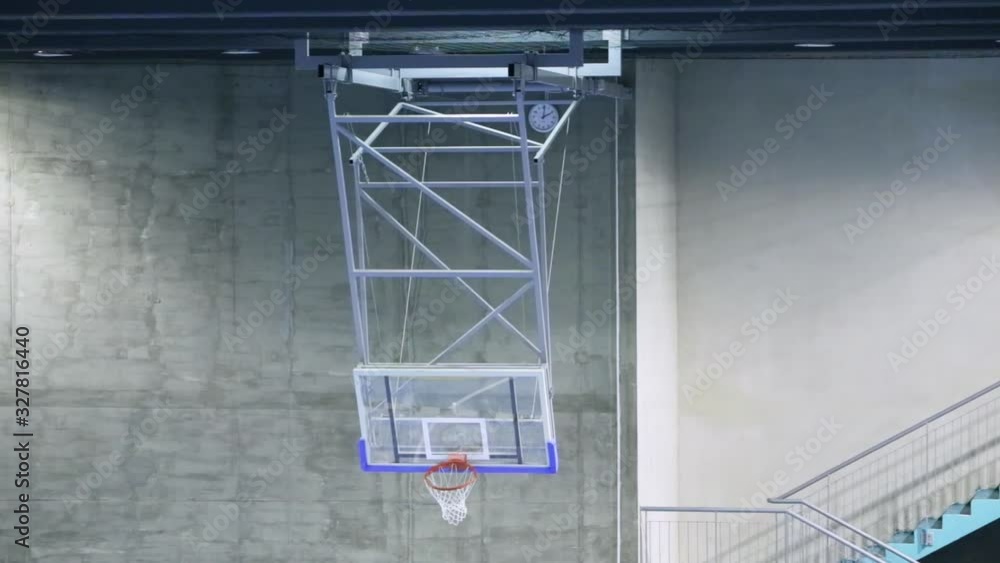 Empty Sports And Concerts Hall. Ceiling Mounted Retractable Basketball ...