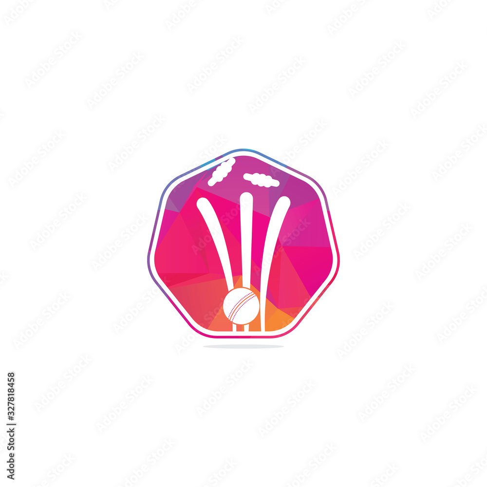 Cricket wickets and ball logo. Wicket and bails logo, equipment sign ...