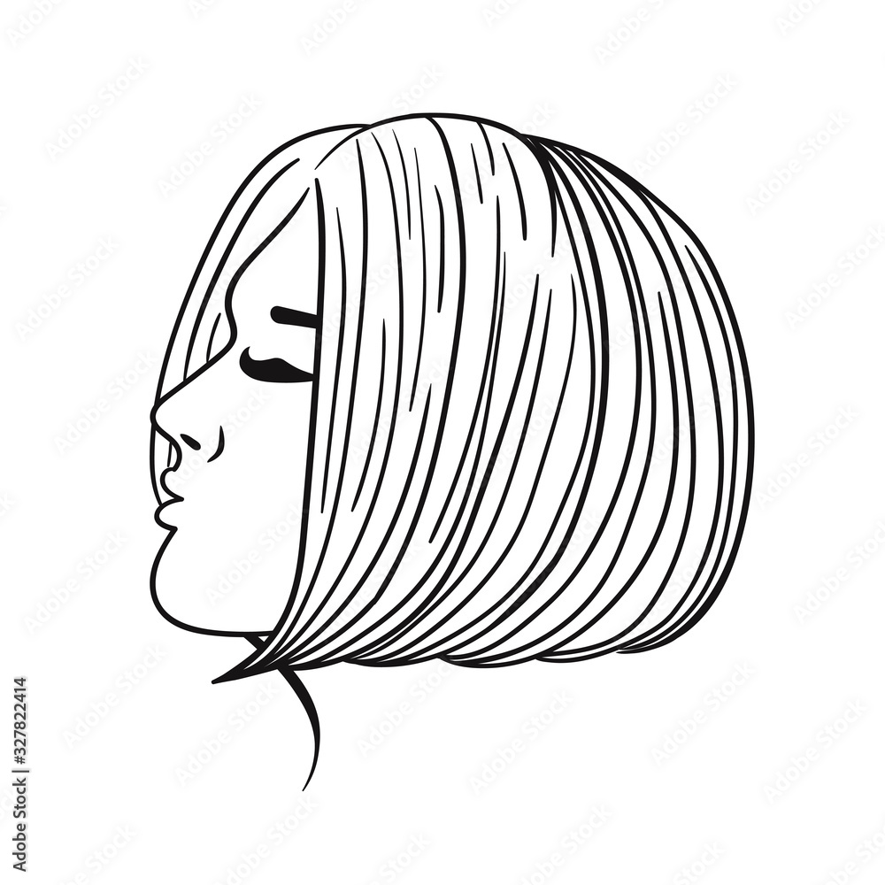 Women s hairstyle short hair. Black outline on a white background ...