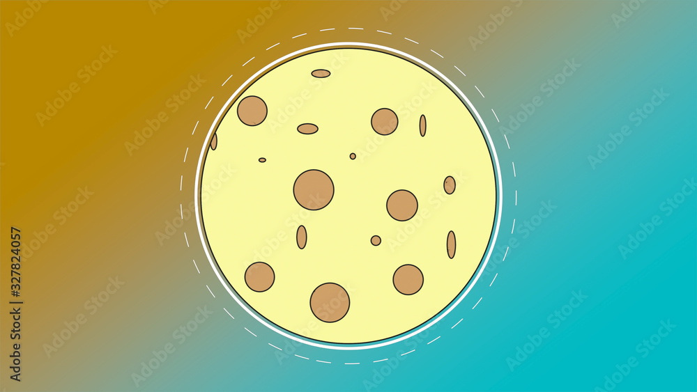 Cartoon moon looking like cheese, turning over bokeh yellow-blue ...