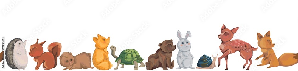 Seamless border with forest animals. Hedgehog, squirrel, teddy bear ...
